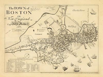 '1722, Boston Captain John Bonner Survey Reprinted 1867, Massachusetts ...