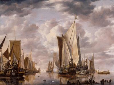 '17th century oil painting of Dutch East India Company grand ships at ...