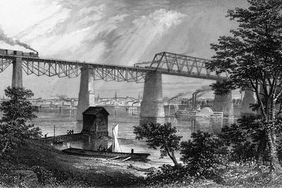 '1800s 1870s 1872 VIEW OF LOUISVILLE KY RAILROAD BRIDGE OVER OHIO RIVER ...