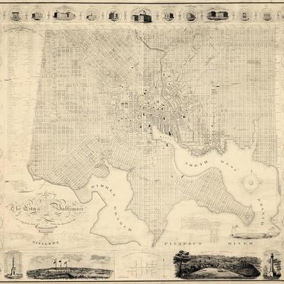 '1822, Baltimore Wall Map, Maryland, United States' Giclee Print ...