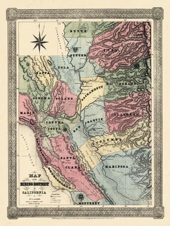 '1851, California Mining Districts Map, California, United States ...