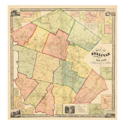 '1856, Sullivan County 1856 Wall Map, New York, United States' Giclee ...