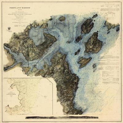 '1862, Portland Harbor Chart, Maine' Giclee Print | AllPosters.com