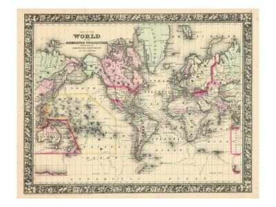 '1864, World, World Map' Giclee Print | AllPosters.com