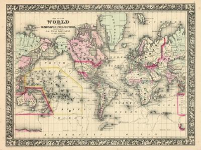 '1864, World, World Map' Giclee Print | AllPosters.com