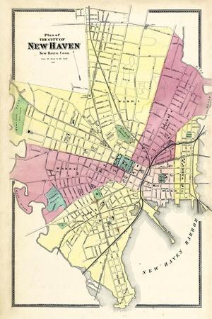 '1868, New Haven City Map, Connecticut, United States' Giclee Print ...