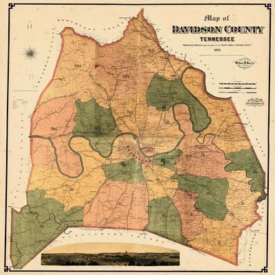 '1871, Davidson County and Nashville Wall Map, Tennessee, United States ...
