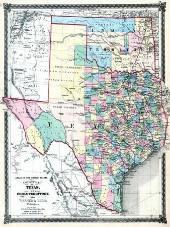 '1875, Texas and Indian Territory Map, United States' Giclee Print ...