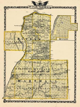 '1876, Putnam County Map, Eastern Part of Marshall County Map, Hennepin ...