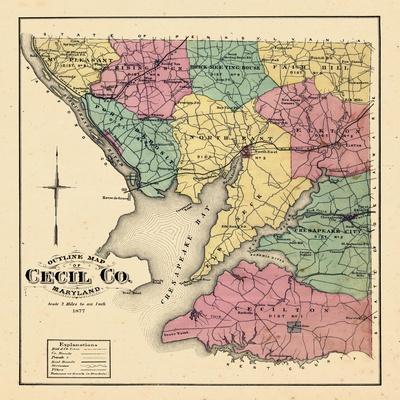 '1877, Cecil County Map, Maryland, United States' Giclee Print ...