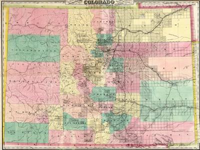 '1878, Colorado State Map, Colorado, United States' Giclee Print ...