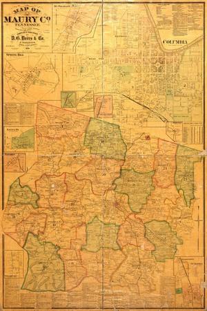 '1878, Maury County Wall Map, Tennessee, United States' Giclee Print ...
