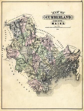 '1884, Cumberland County Map, Maine, United States' Giclee Print ...