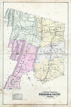 '1885, Frederick County Outline Map, Virginia, United States' Giclee ...