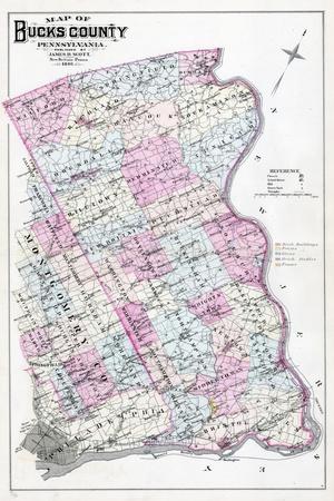 '1886, Bucks County Map, Pennsylvania, United States' Giclee Print ...