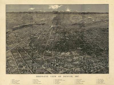 '1887, Denver Bird's Eye View, Colorado, United States' Giclee Print ...