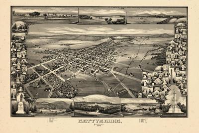 '1888, Gettysburg Bird's Eye View, Pennsylvania, United States' Giclee ...