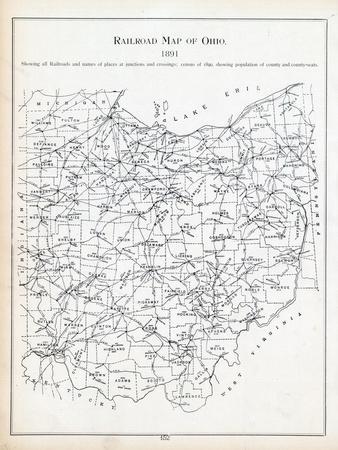 '1891, Ohio Railroad Map, Ohio, United States' Giclee Print ...