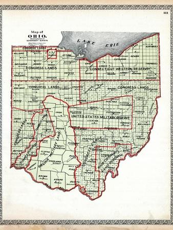 '1899, State Map - Government Surveys, Ohio, United States' Giclee ...