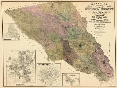 '1900, Sonoma County Wall Map, California, United States' Giclee Print ...