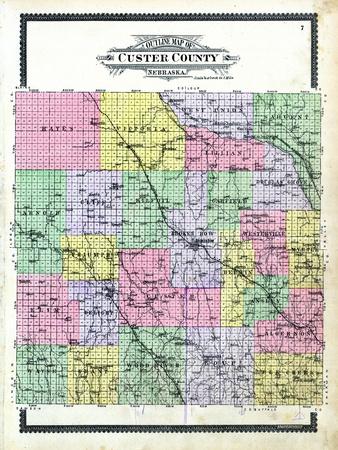'1904, Custer County Outline Map, Nebraska, United States' Giclee Print ...