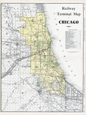 '1911, Chicago Railroad Map 1911, Illinois, United States' Giclee Print ...