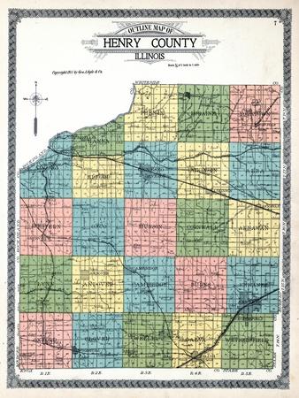 '1911, Henry County Outline Map, Illinois, United States' Giclee Print ...