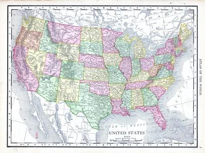 '1913, United States, North America, United States Map' Giclee Print ...