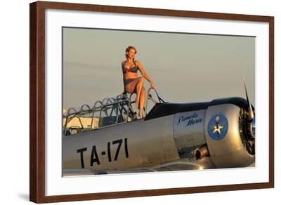 '1940's Style Pin-Up Girl Sitting on the Cockpit of a World War II T-6 ...
