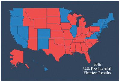 '2016 US Presidential Electoral College Results (Blue)' Prints ...