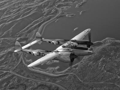 'A Lockheed P-38 Lightning Fighter Aircraft in Flight' Photographic ...