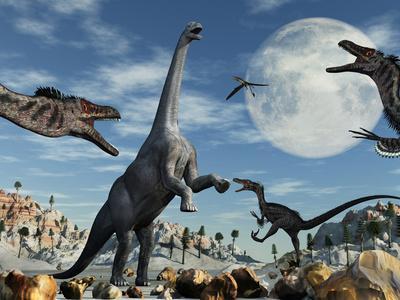 'A Lone Camarasaurus Dinosaur Is Confronted by a Pack of Velociraptors ...