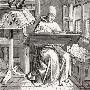 'A Monk Scribe Surrounded by Manuscripts and Books at His Desk, after a ...