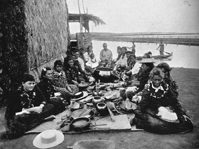 'A native feast in Hawaii, showing the characteristic vessels, 1902 ...
