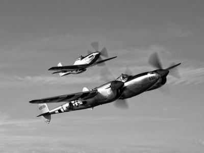 'A P-38 Lightning and P-51D Mustang in Flight' Photographic Print ...