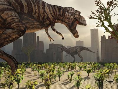 'A Pair of Tyrannosaurus Rex Explore a City in Hopes of Finding their ...