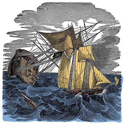 'A Pirate Ship Attacks a Merchant Ship Engraving from “The Pirates Own ...