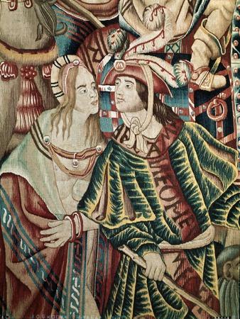 'A Portuguese man and an Indian woman'. Detail of a Flemish tapestry ...