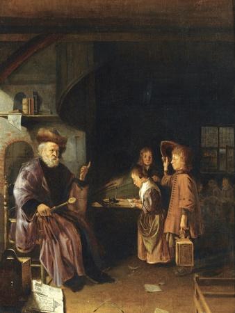 A schoolmaster teaching his pupils in a classroom, Mid of 17th century ...