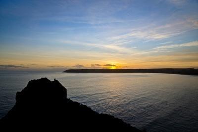 'A Silhouetted Couple on the Great Tor Watching the Sunset over Oxwich ...
