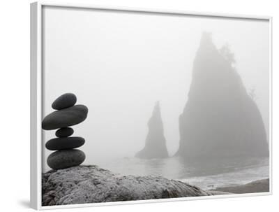 'A Small Stone Cairn on Driftwood with Sea Stacks at Rialto Beach ...