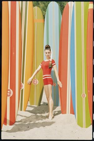 'Actress Wende Wagner with Surfboards on the Beach in Malibu, 1966 ...