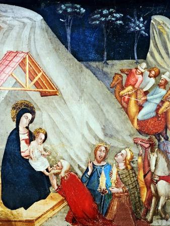 'Adoration of the Magi', detail of the paintings by Ferrer Bassa ...
