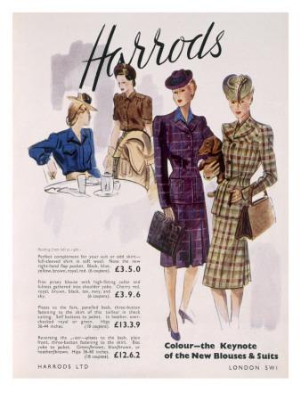 'Advertisement for Women's Blouses and Suits at Harrods, 1945' Giclee ...