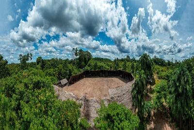'Aerial of a shabono (yanos), the traditional communal dwellings of the ...