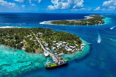 'Aerial of the Rangiroa atoll and the Tiputa Pass, Tuamotus, French ...