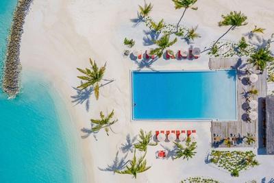 'Aerial view of beautiful hotel summer landscape sea shore, coast ...