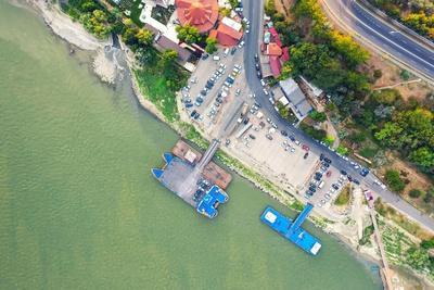 'Aerial view of Galati City, Romania. Danube River near city with ...