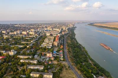 'Aerial view of Galati City, Romania. Danube River near city with ...