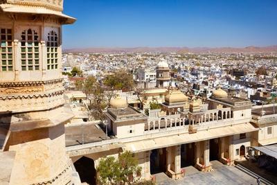 Aerial view of Udaipur town from the City Palace, Udaipur, Rajasthan ...